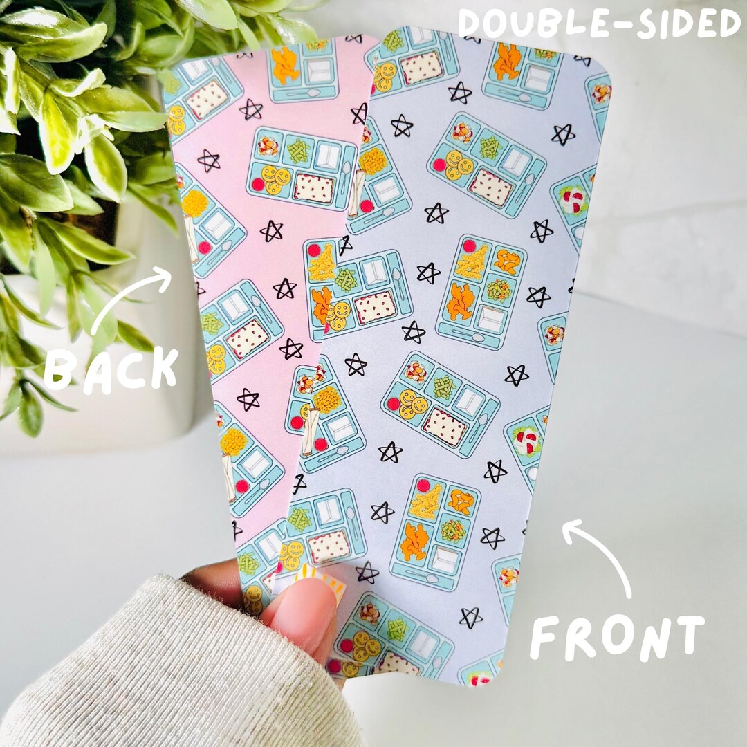 Kawaii Lunch Tray Bookmark – Double-sided Blue & Pink | Laminated ...