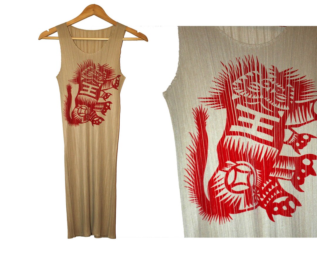 Issey Miyake Pleats Please Cat Tiger Dress Asian Japan Japanese Red ...