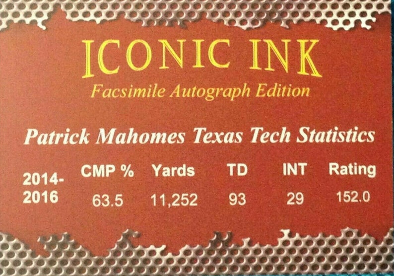 Patrick Mahomes Iconic Ink - Facsimile Autograph - Etsy