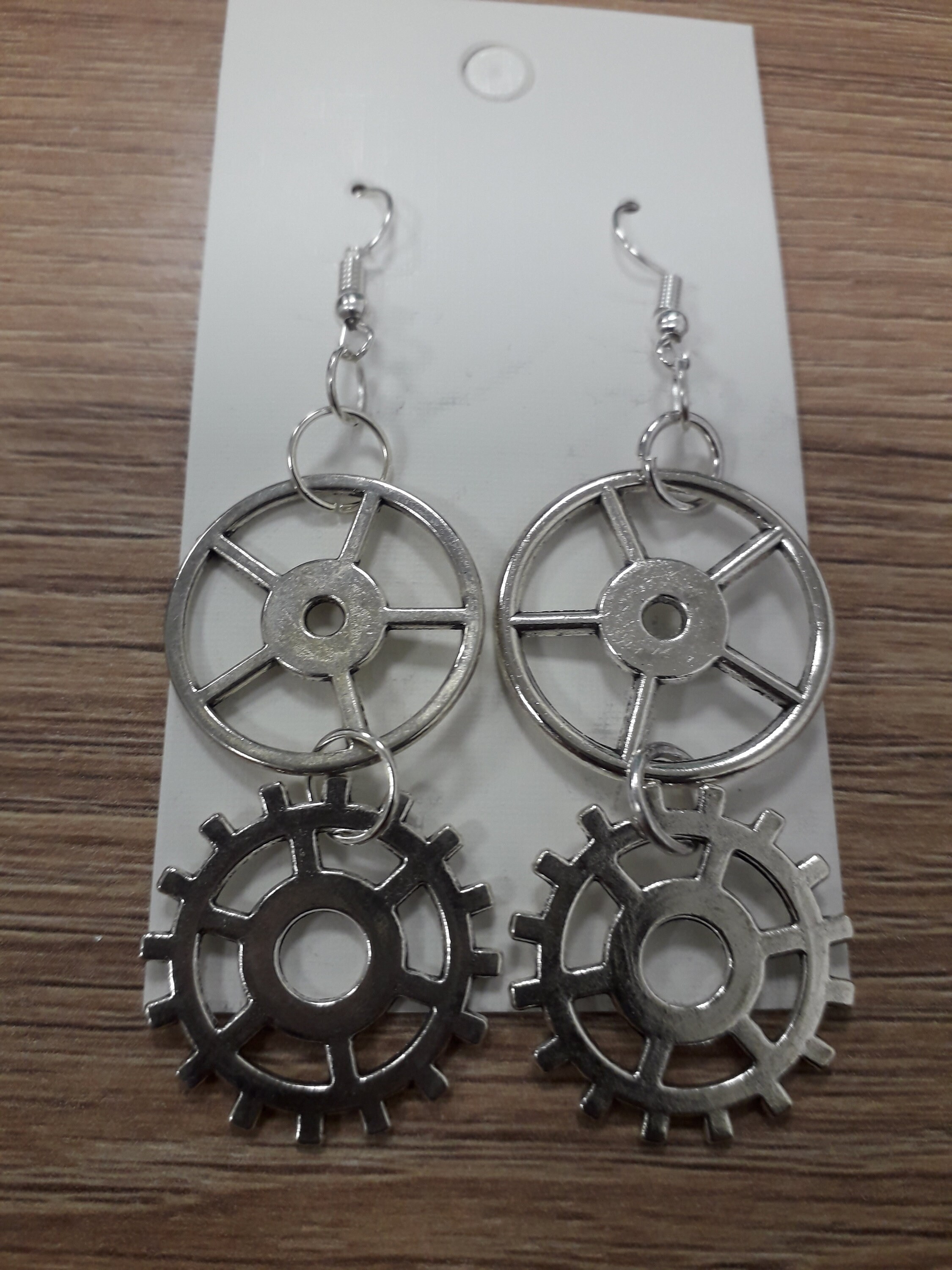 Silver steampunk double cog earrings | Etsy