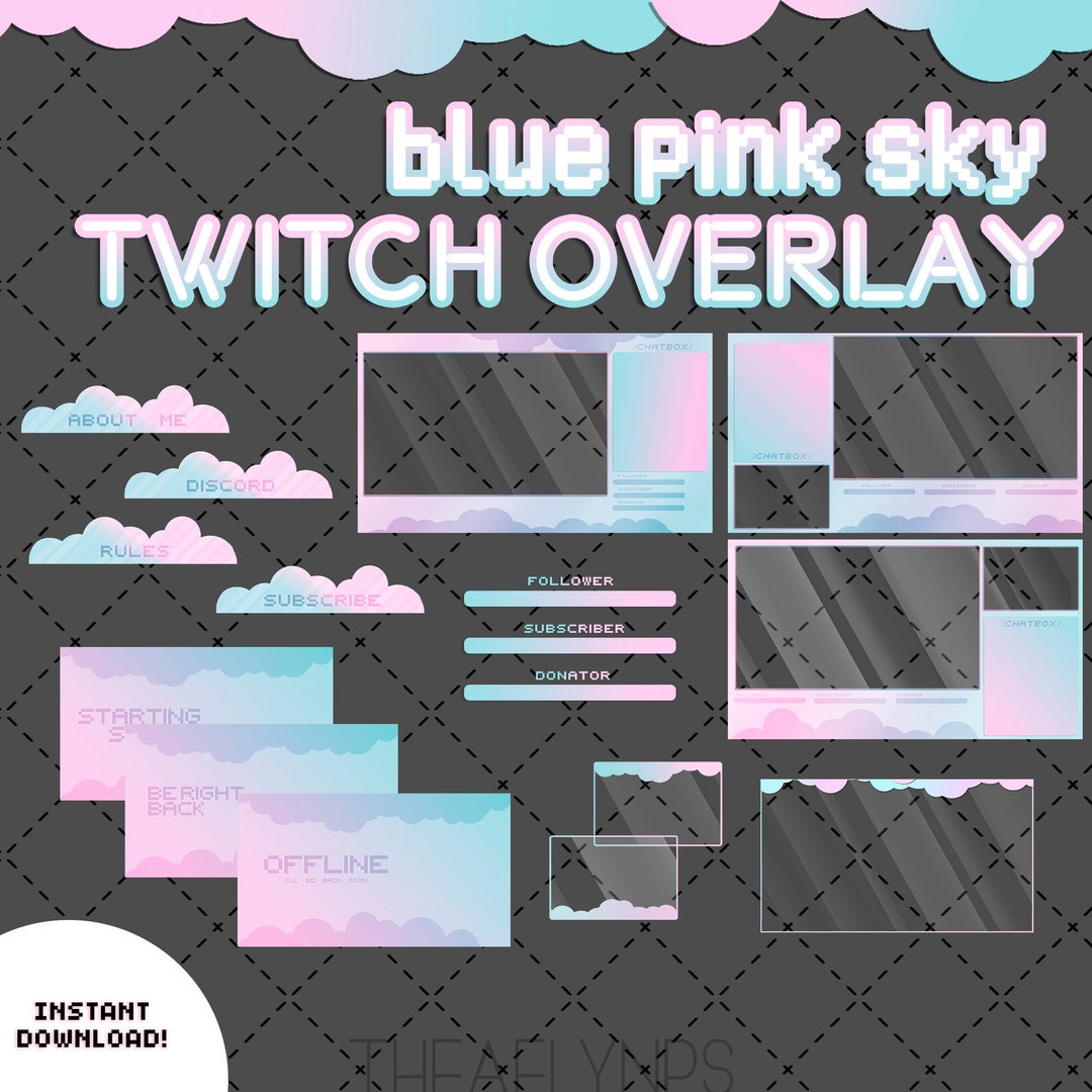 Twitch Overlay Pack blue Pink Sky - Etsy