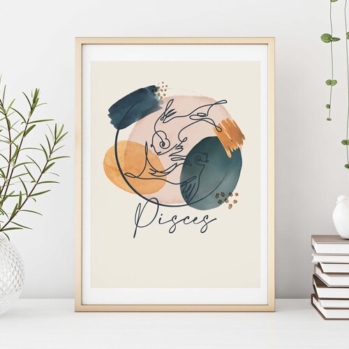 Pisces Zodiac Art Pisces Line Art Drawing Astrology Home | Etsy
