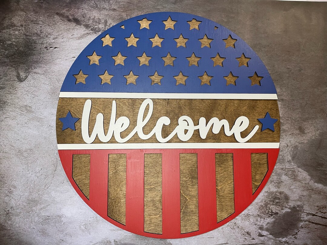 USA Flag Door Hanger. Welcome Sign. - Etsy