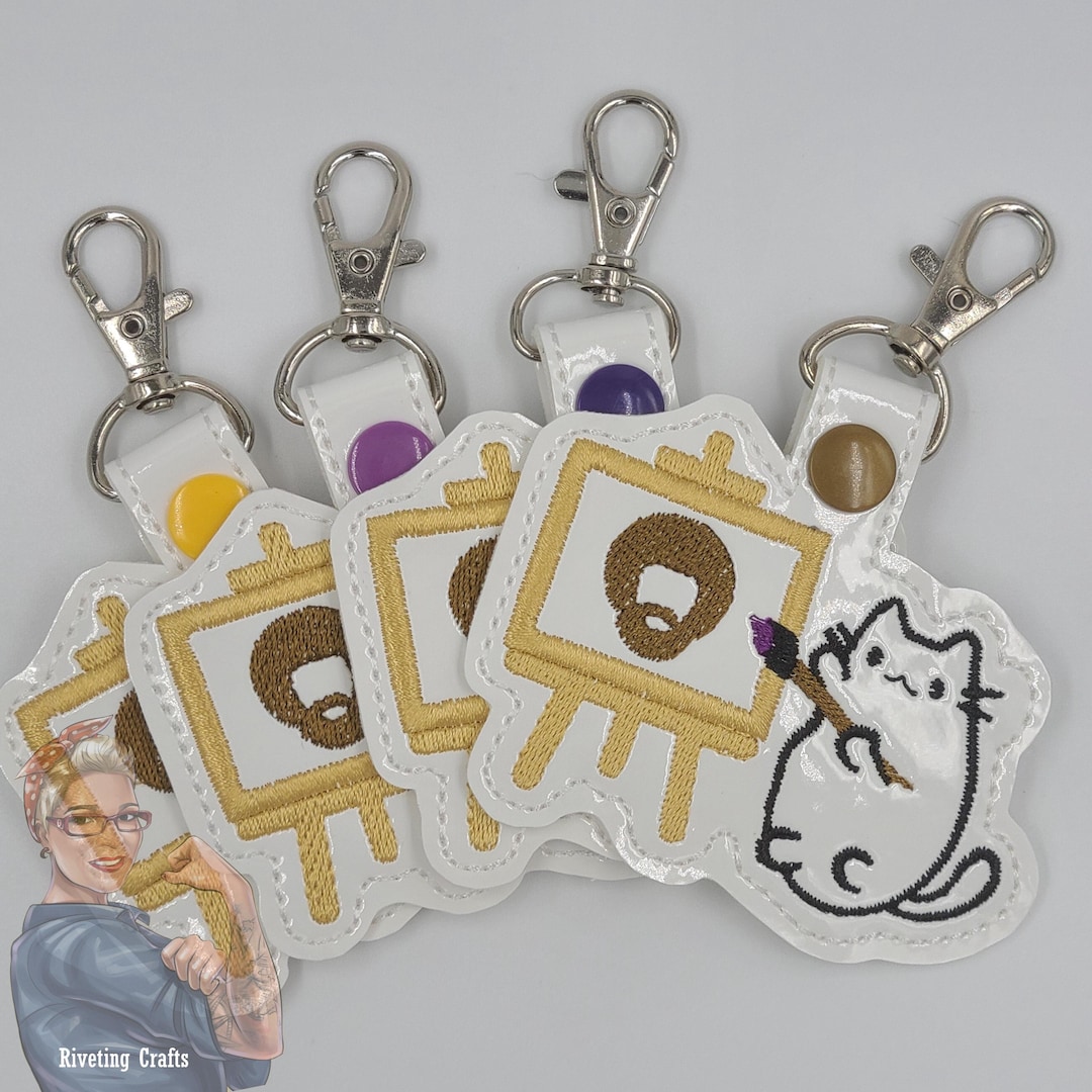Bob Ross Inspired Cat Keychain: Funny Painter Charm - Etsy