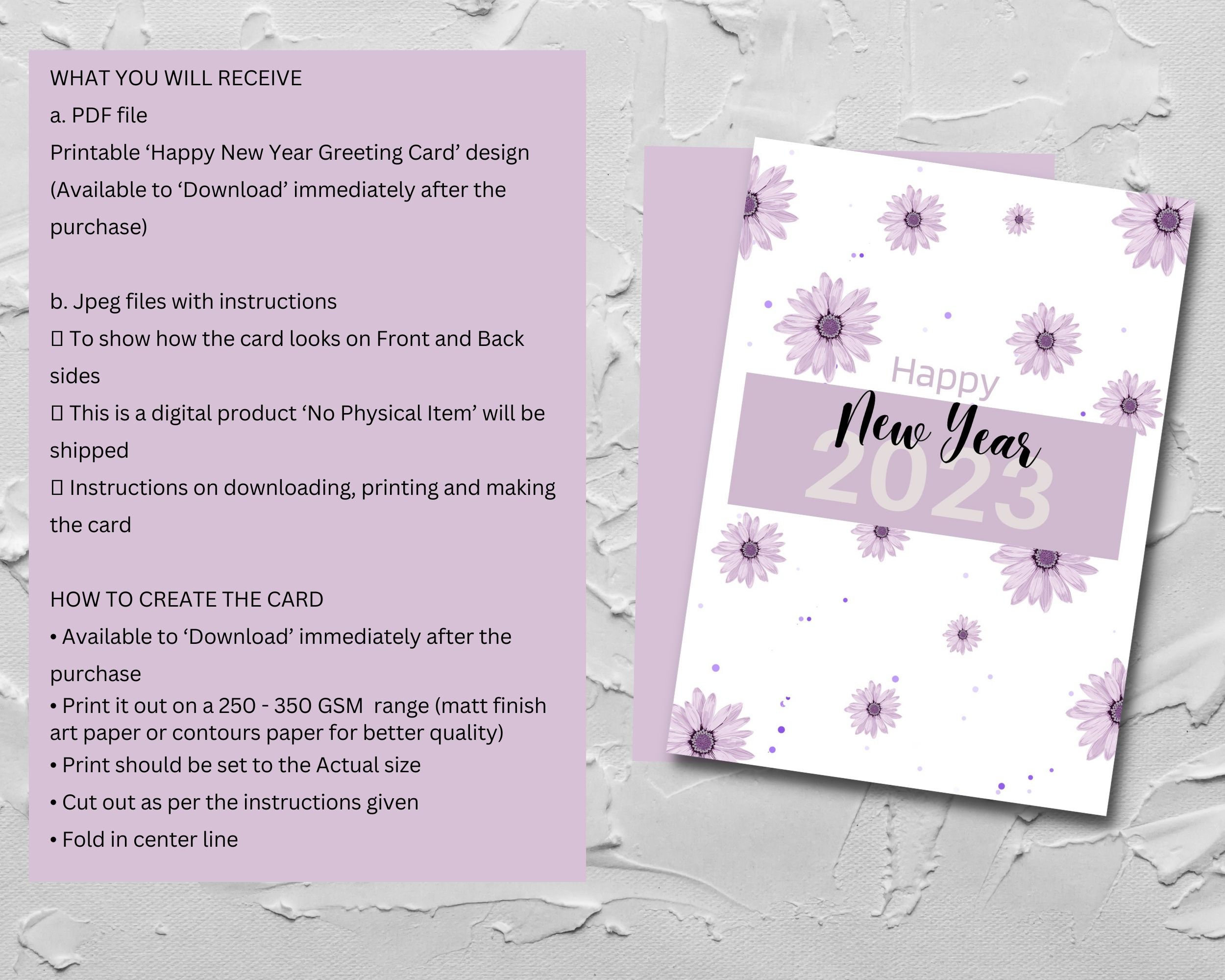 Digital Download Printable PDF File happy New Year Greeting Card no ...