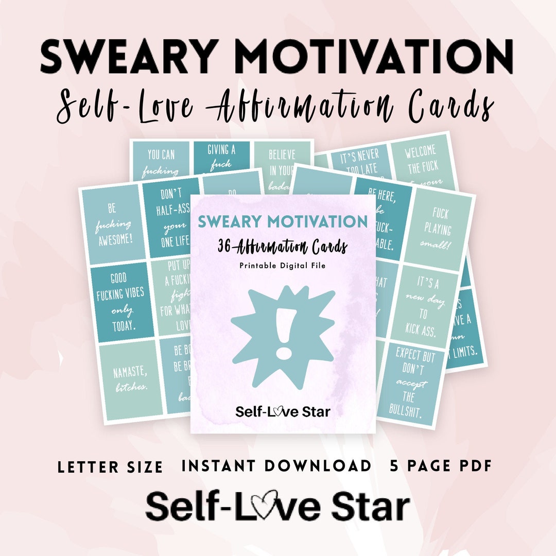 Sweary Motivation | Printable Affirmation Cards | Self-love | Personal ...