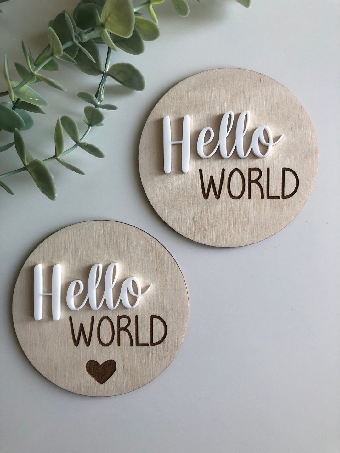 Hello World Disc 4 Round Wooden Baby Sign Birth Sign Birth Announcement ...