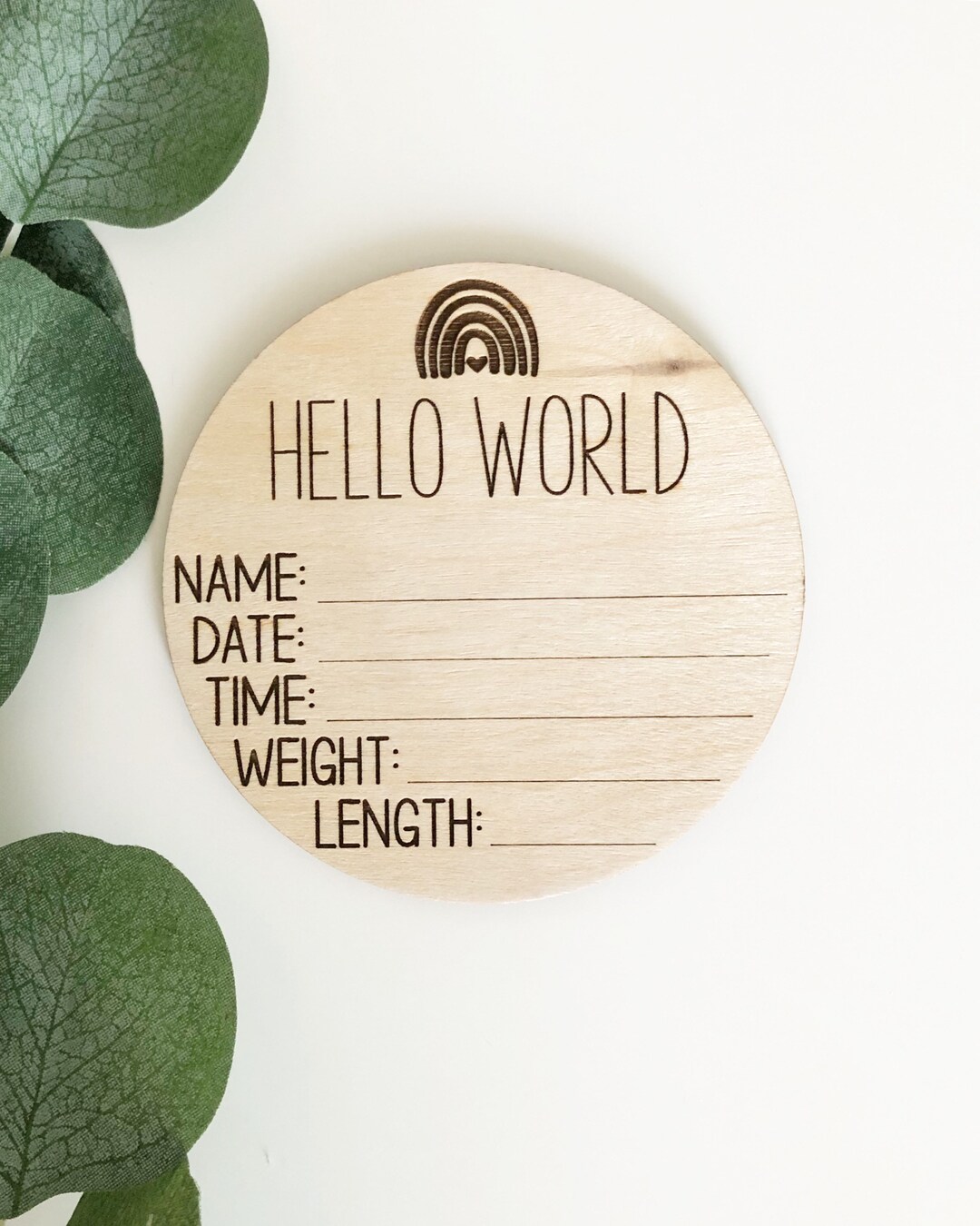 Hospital Name Announcement Sign Hello World Birth Stat Disc Wooden Baby ...