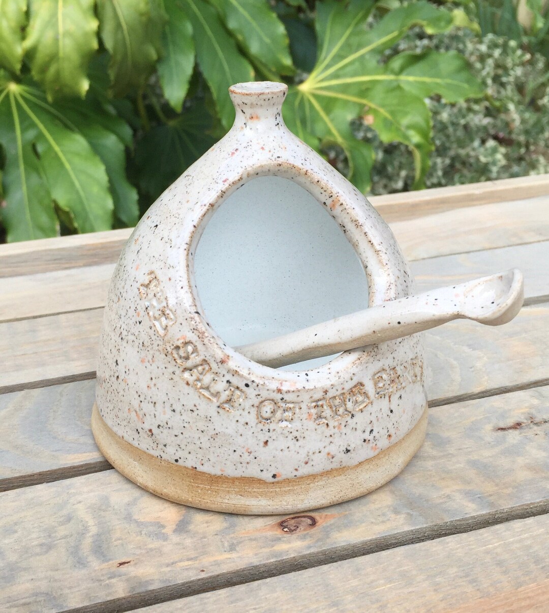 Salt Pig With Handmade Spoon Hand Thrown Stoneware Vanilla - Etsy