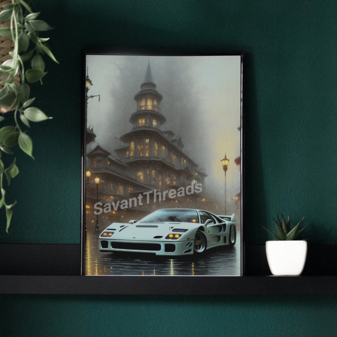 Cityscape Ferrari F40 Artwork in the Rain Ferrari F40 Art - Etsy