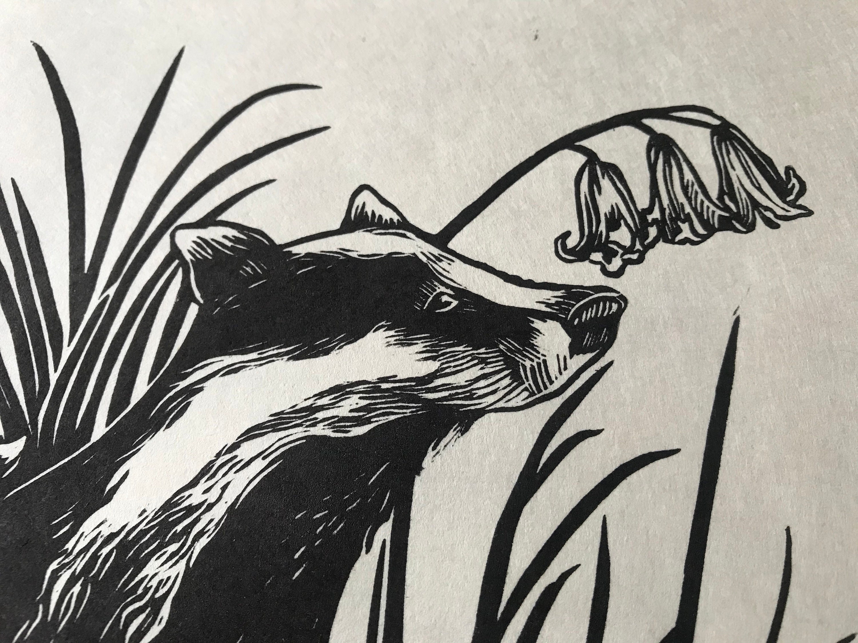 Badgers Original Handmade Linocut Print Cute Cottage Core Artwork ...
