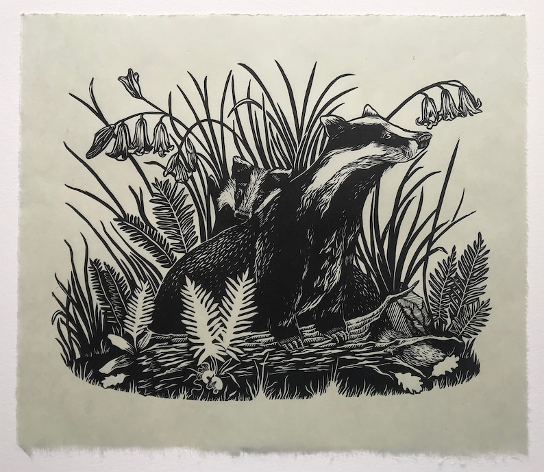Badgers Original Handmade Linocut Print Cute Cottage Core Artwork ...