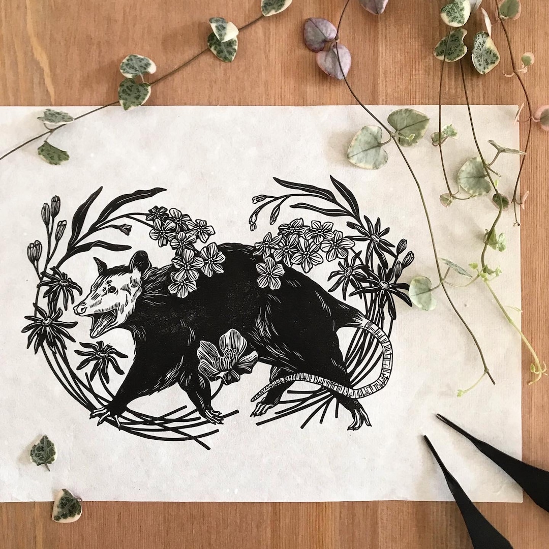 Awesome Possum | Original Handmade Linocut Print | Cute Cottage Core ...