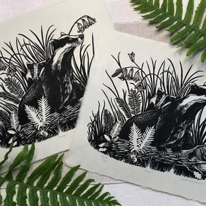 Badgers Original Handmade Linocut Print Cute Cottage Core Artwork ...