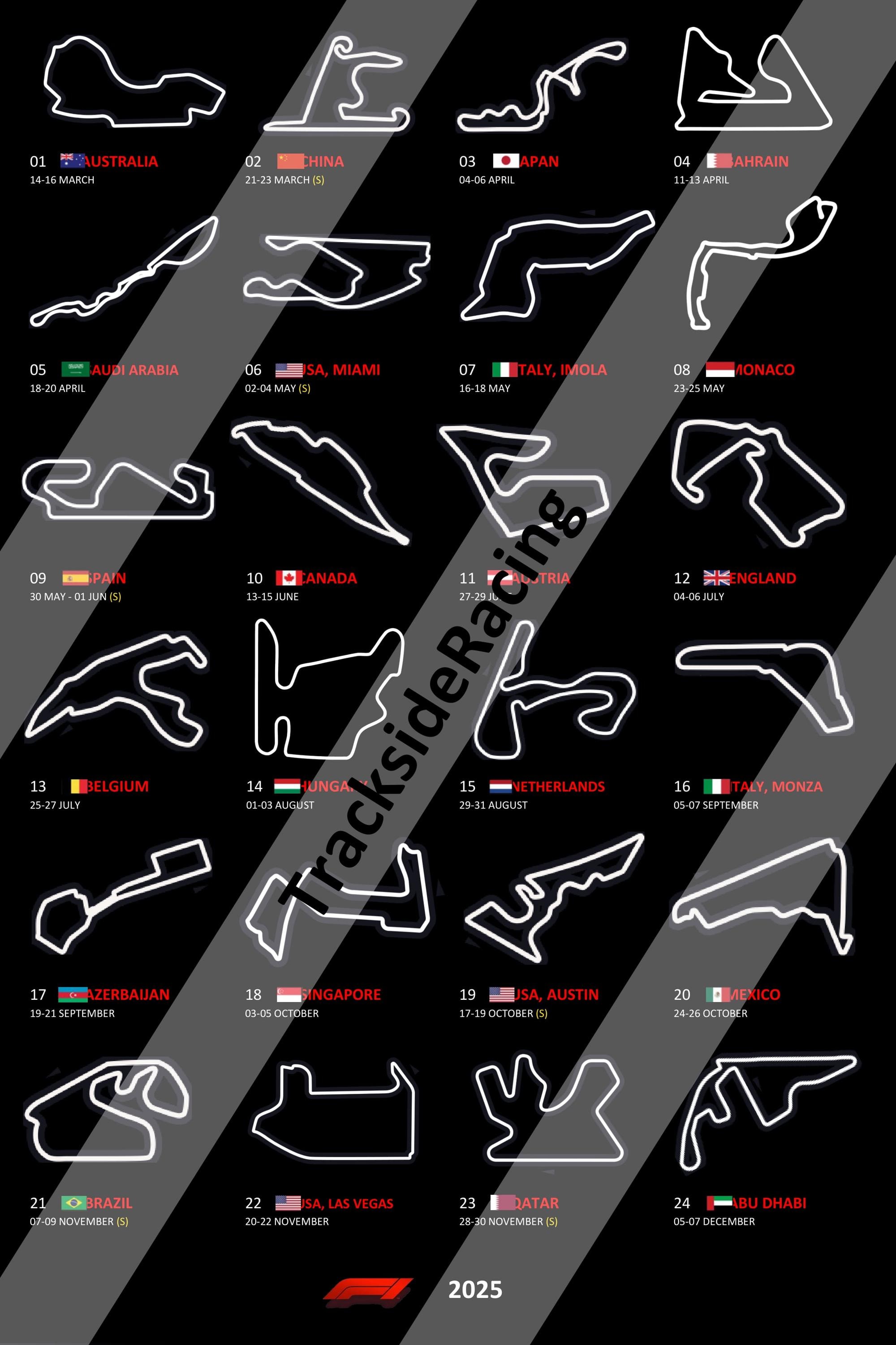 Formula 1 Calendar. 2025 F1 Circuits. F1 Schedule With Dates. - Etsy UK