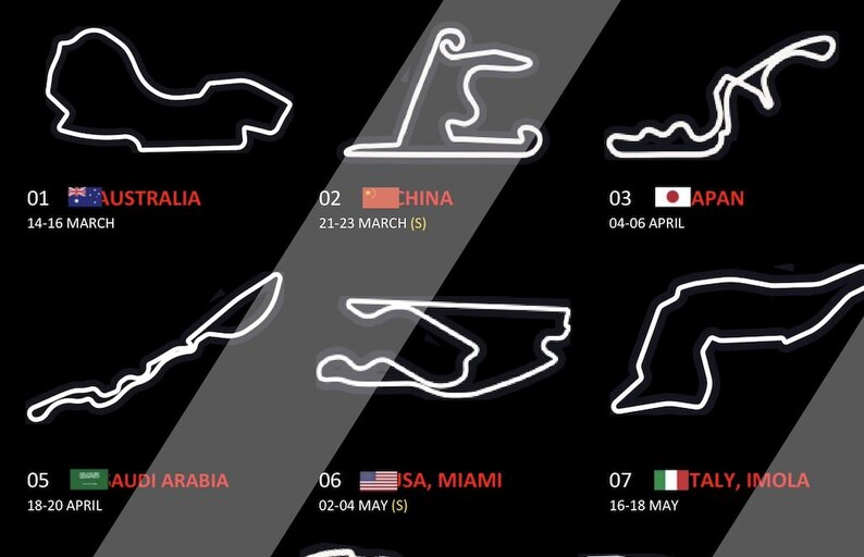 Formula 1 Calendar. 2025 F1 Circuits. F1 Schedule With Dates. - Etsy UK