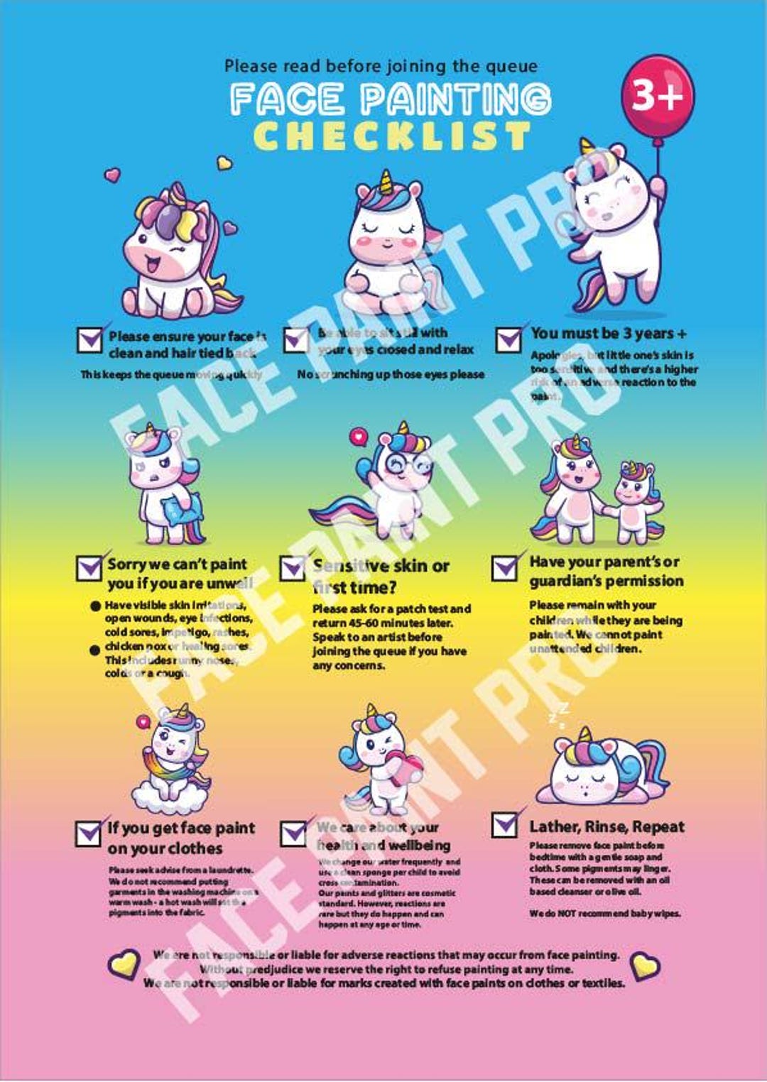 Face Painting Health and Safety Sign - Print at Home Digital Download ...
