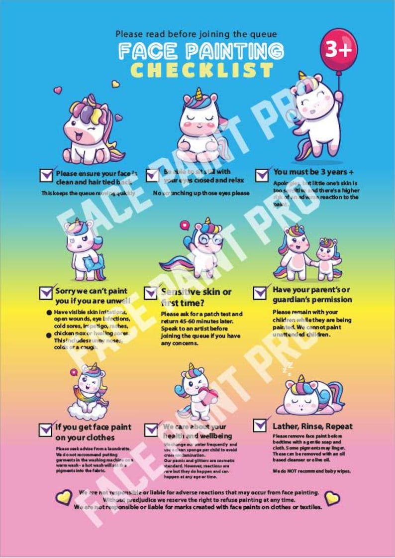 Face Painting Health and Safety Sign - Print at Home Digital Download ...