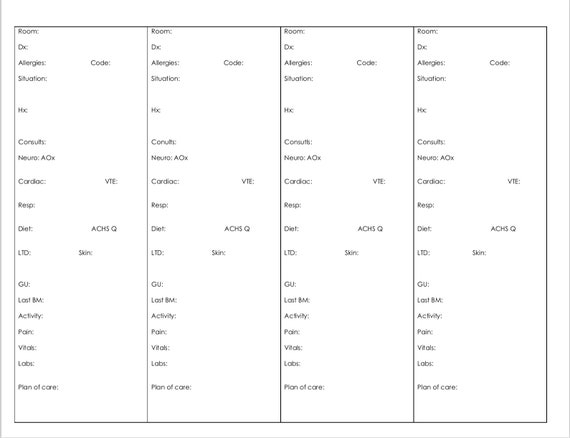 Pcu/tele Nurse Report Sheet | Etsy