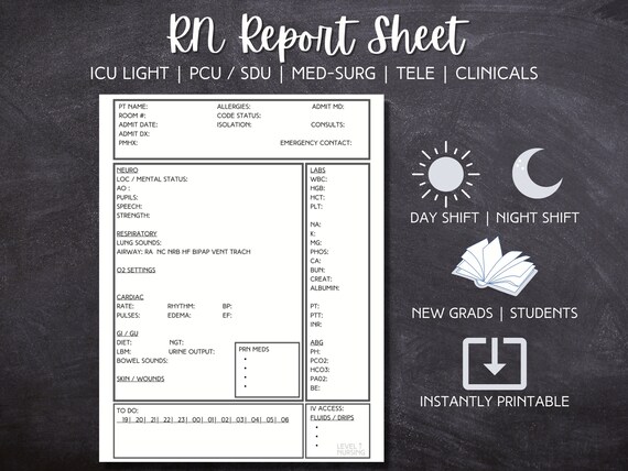 RN Report Sheet Med-surge PCU SDU Telemetry Clinicals - Etsy