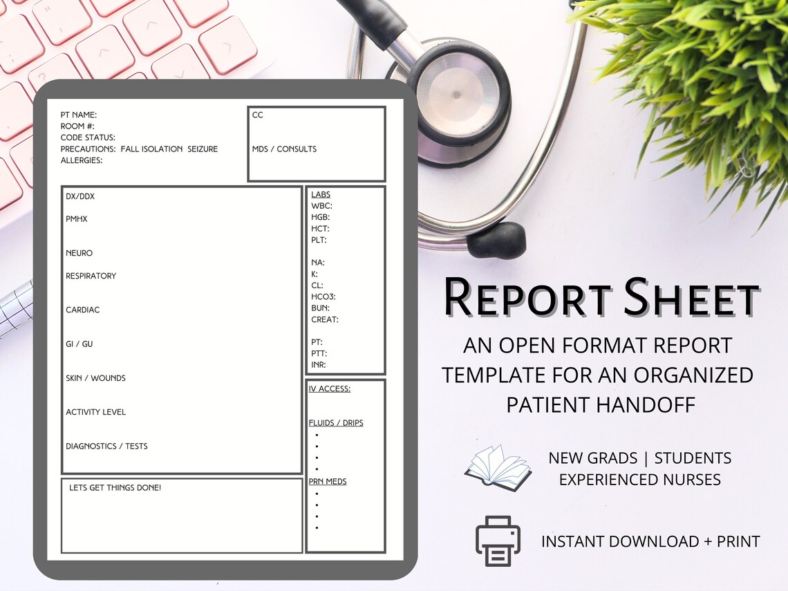 Nurse Report Sheet | Clinicals | New Grad RN | Report Template - Etsy