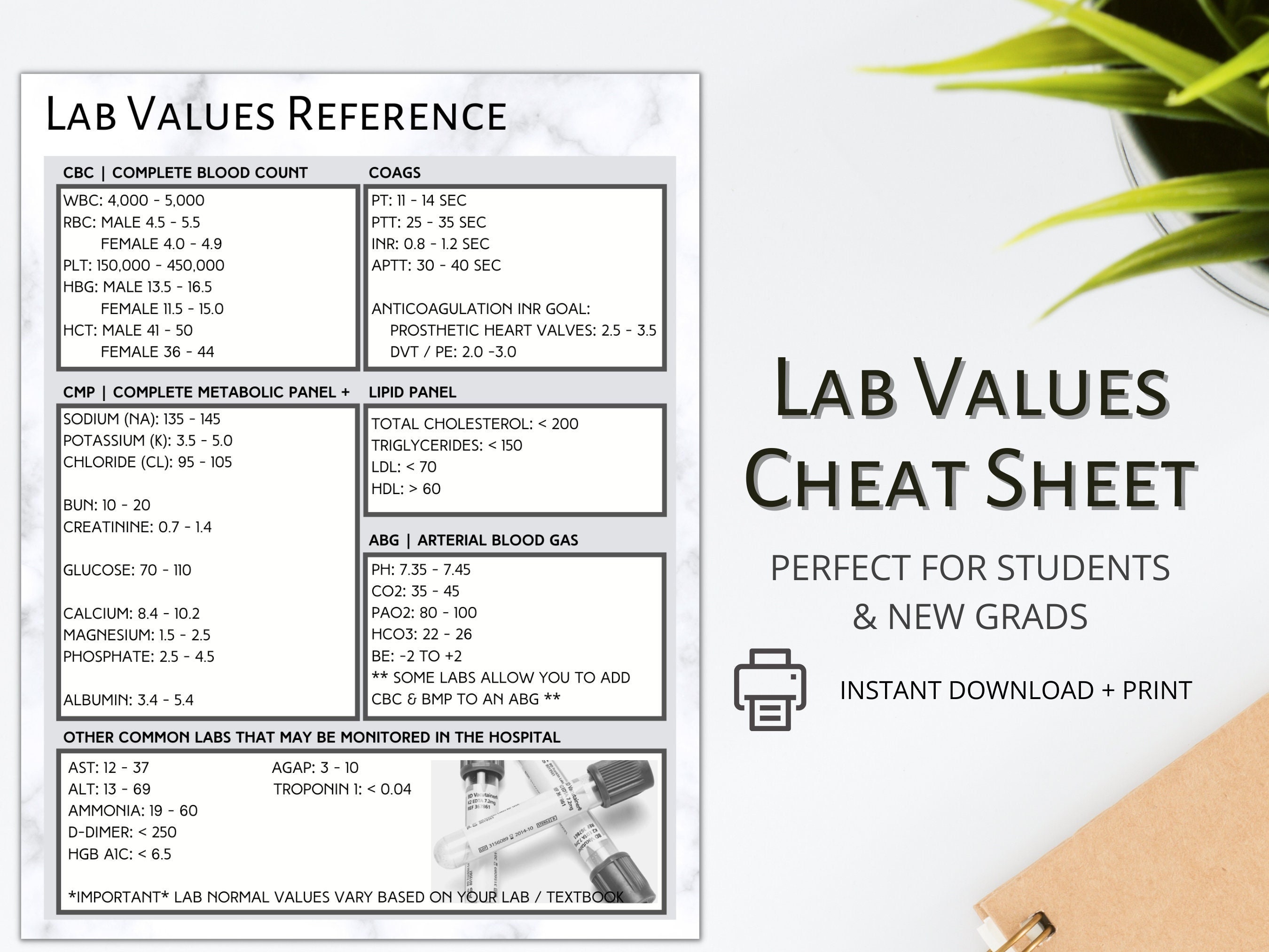 Laboratory Values Cheat Sheet | Study Guide for Healthcare Professional ...