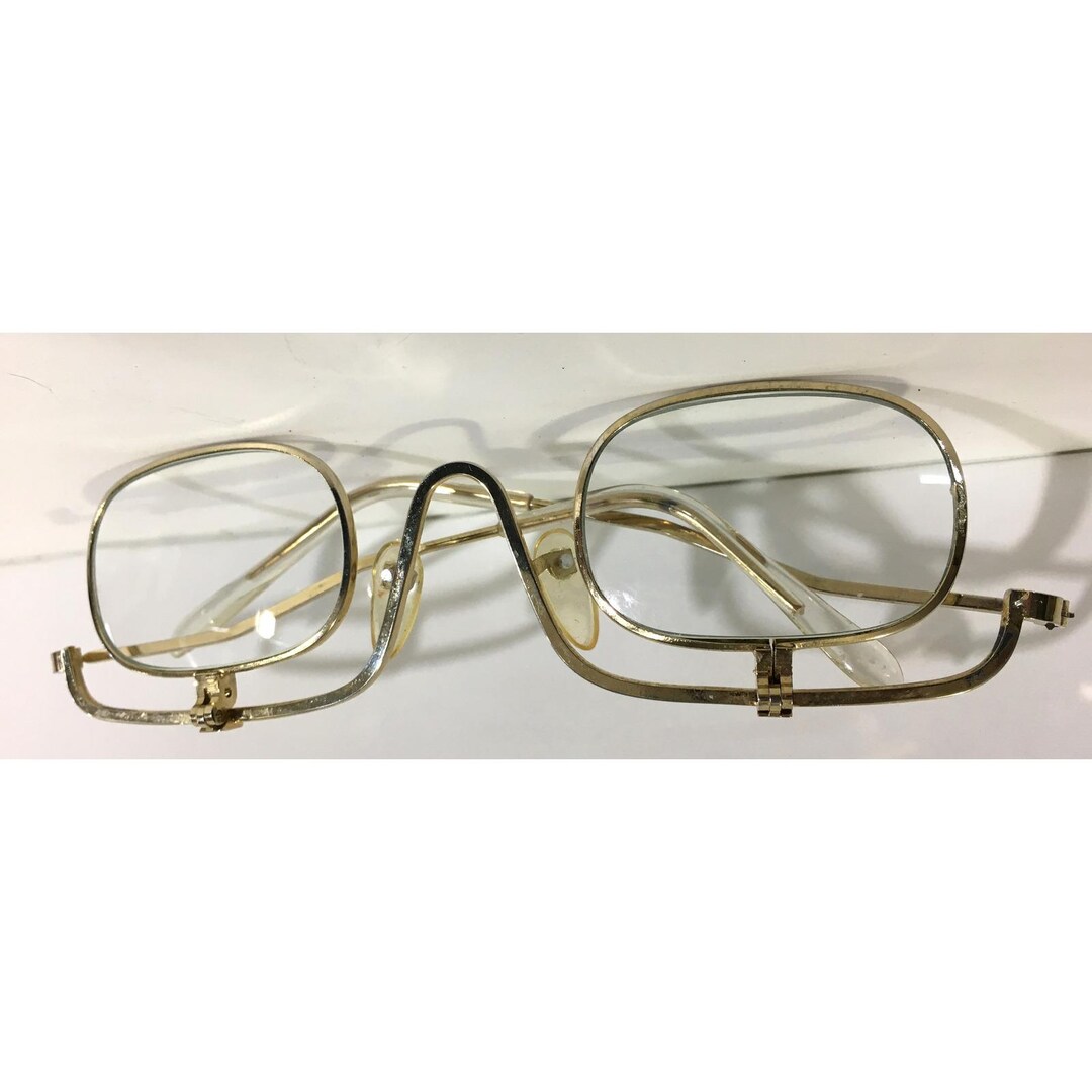 Vintage Gold Colored Reading Eyeglass Frames Rectangular Fold Down ...