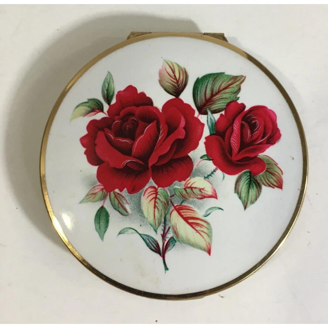 Vintage Stratton Red Rose Compact - Round - No Puff - England - Etsy