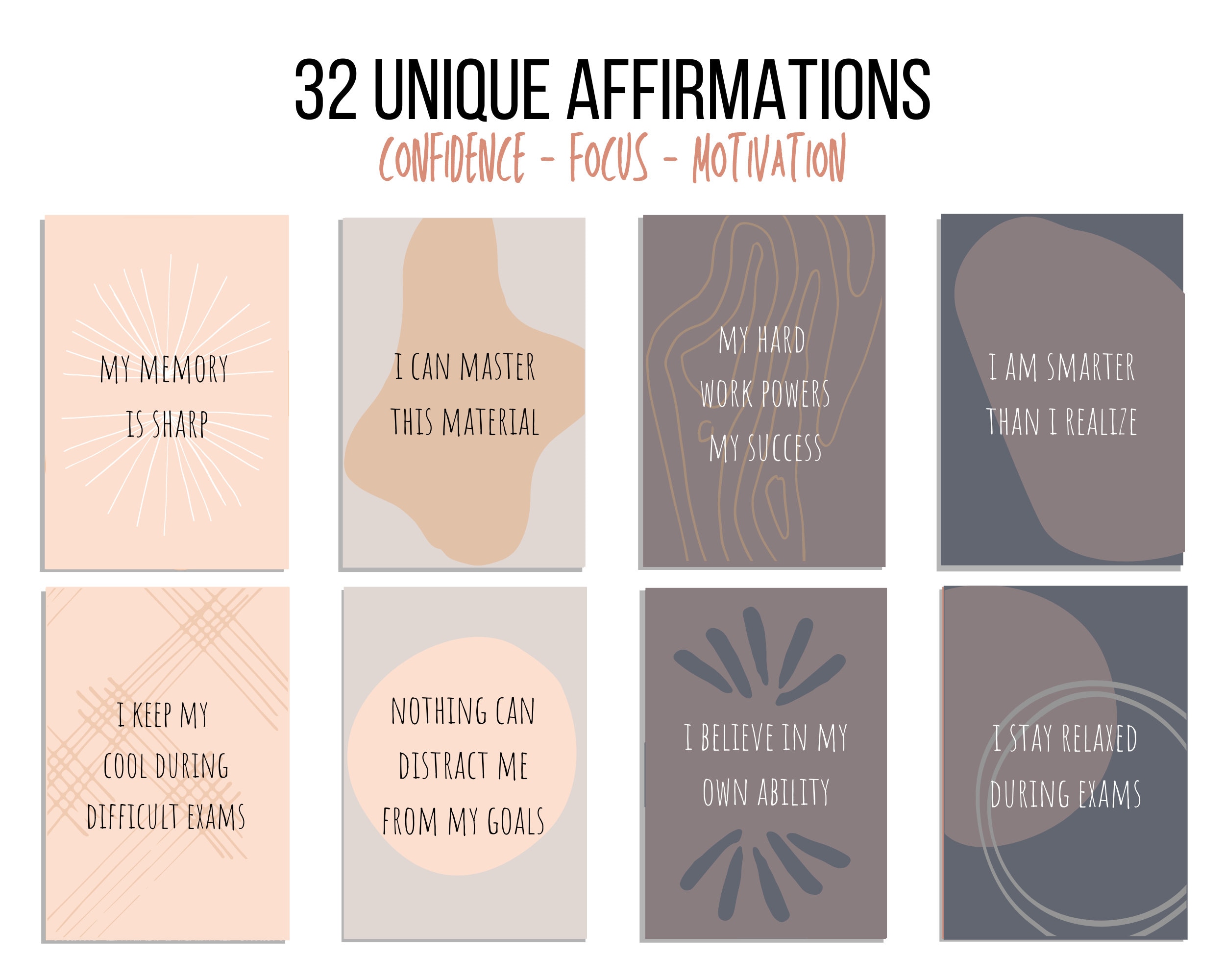 Test Anxiety Affirmation Cards: Boho Study Motivation (digital Download ...