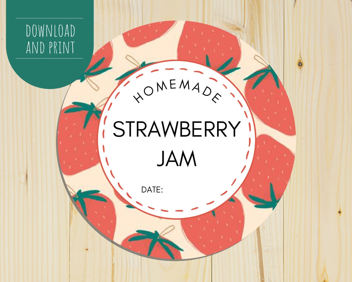 Printable Strawberry Jam Jar Labels: Round Canning Tags (digital ...