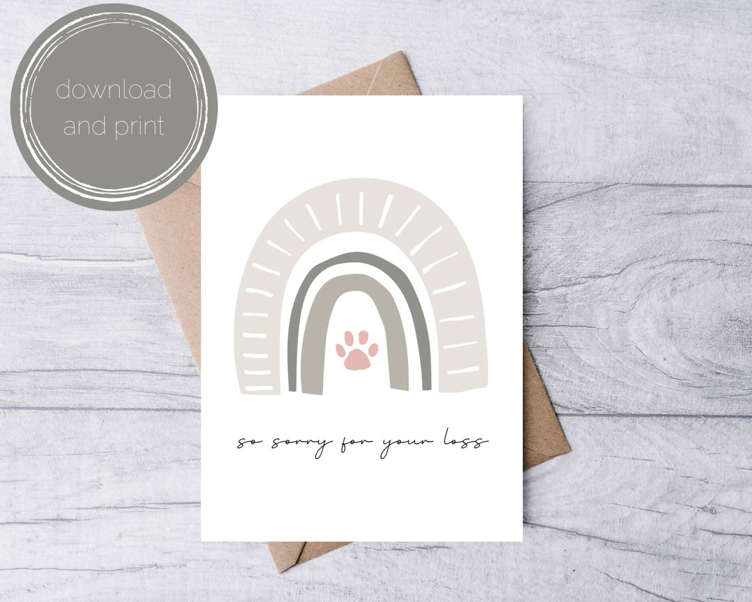 Rainbow Bridge Pet Sympathy Card: Paw Print Design (digital Download ...