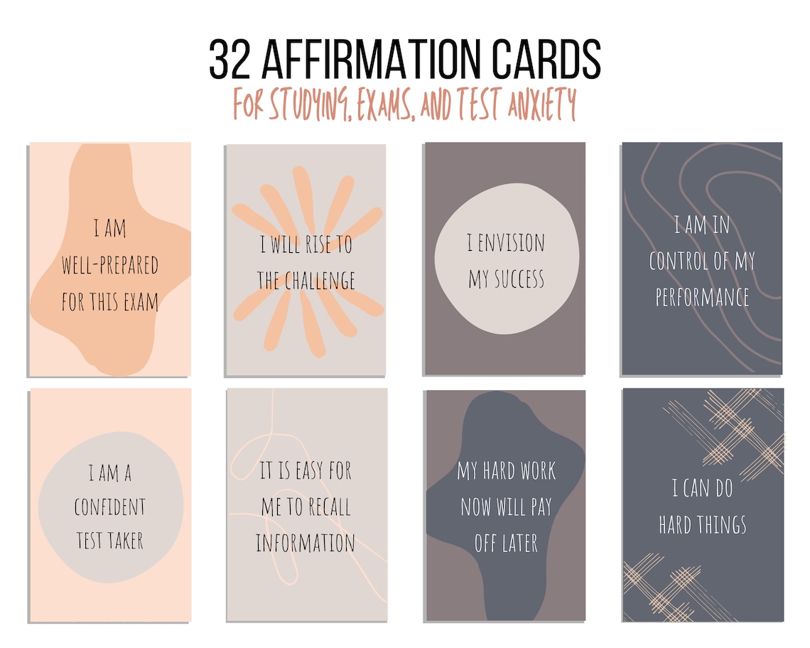 Test Anxiety Affirmation Cards: Boho Study Motivation (digital Download ...