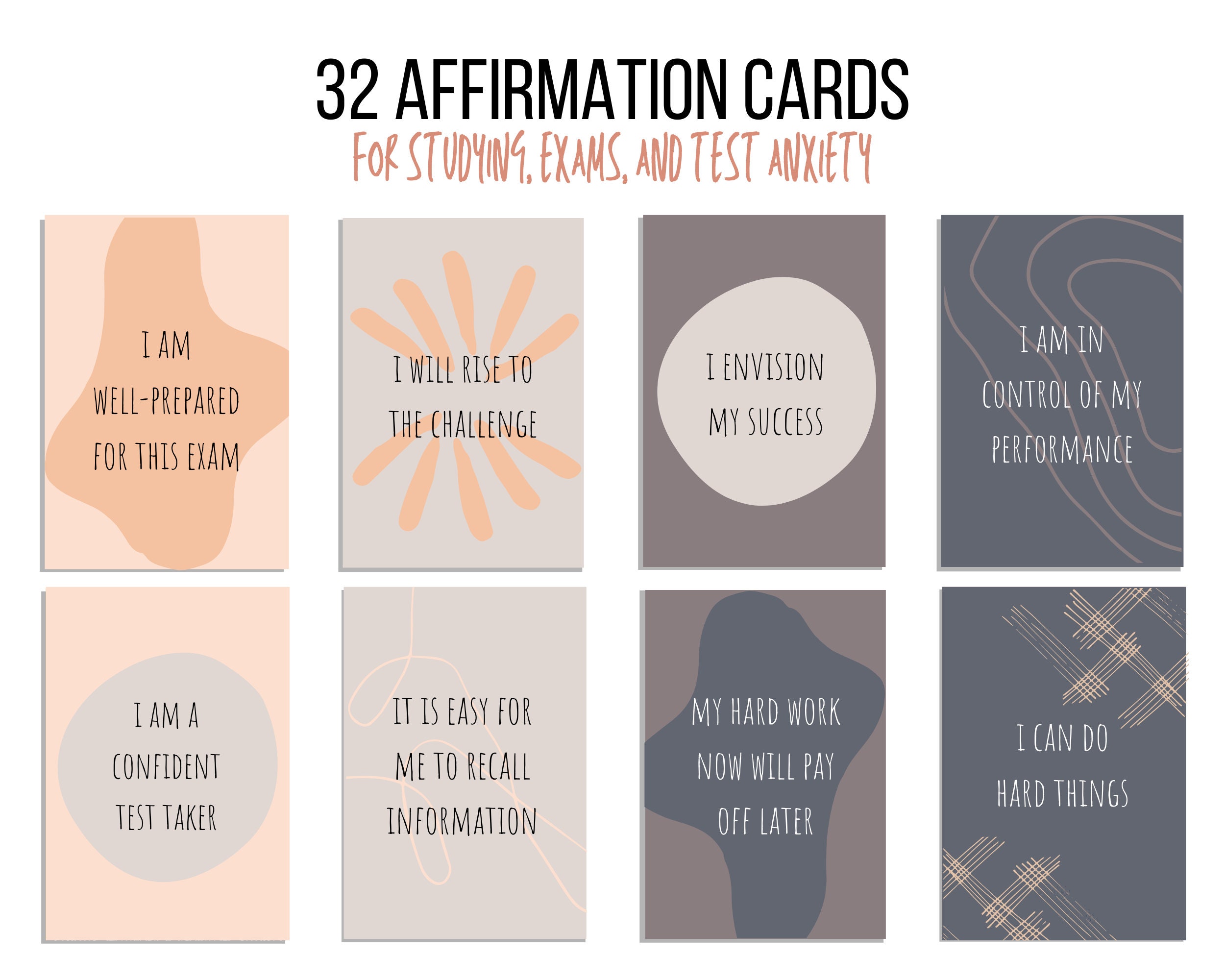 Test Anxiety Affirmation Cards: Boho Study Motivation (digital Download ...