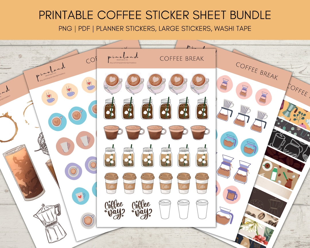 Printable Coffee Stickers Sheet Pack | Print and Cut Stickers | Iced ...