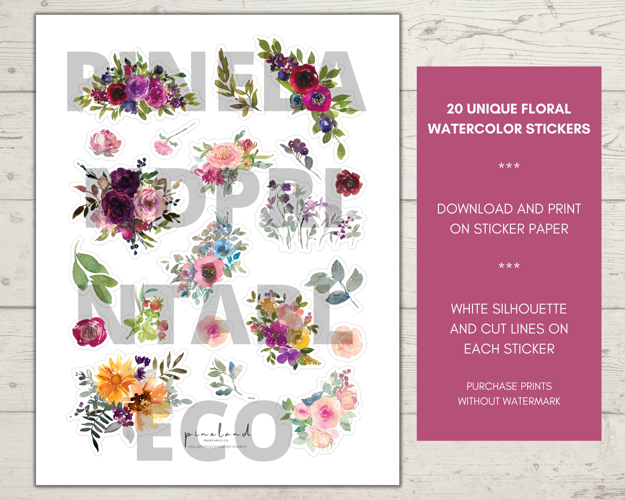 Printable Floral Stickers Printable Digital Stickers Sheet for Planner ...