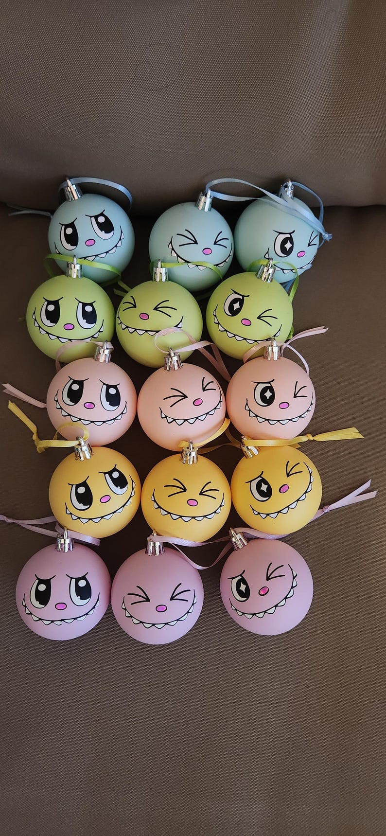 Handmade LABUBU Face Pastel Blue Christmas Ball Ornament Design #3 WINK ...