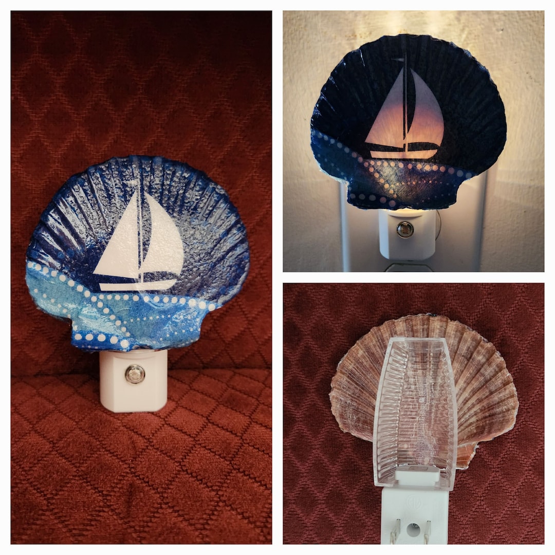 Decoupage Coastal SAILBOAT DESIGN Mexican Flat Shell LED Night Light - Etsy