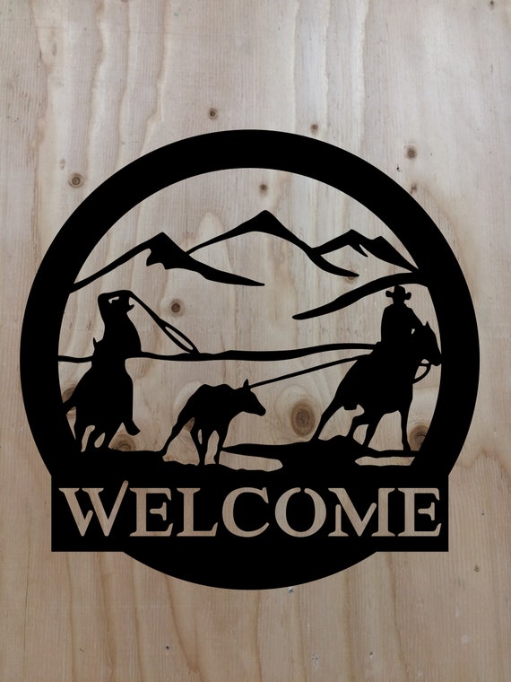 Custom Metal Sign Team Roping Scene Mountains Western | Etsy