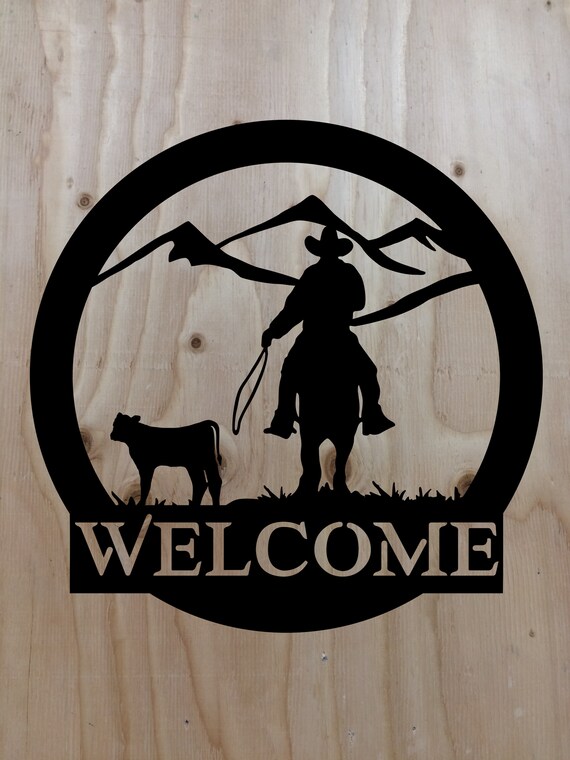 Custom Metal Sign Cowboy and Calf Ranch Western Decor | Etsy