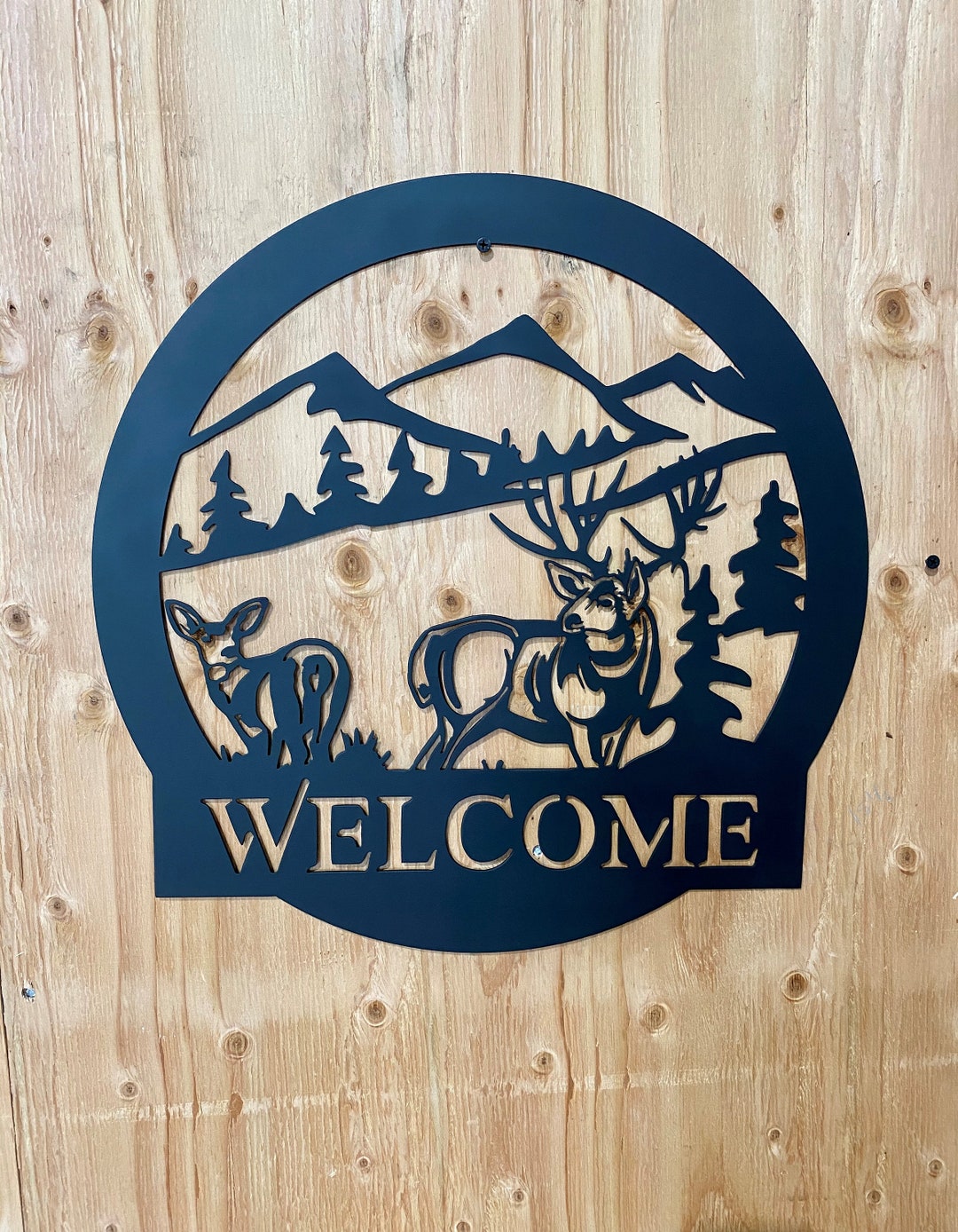 Custom Deer Welcome Metal Sign, Mule Deer, Buck and Doe, Wildlife Decor ...