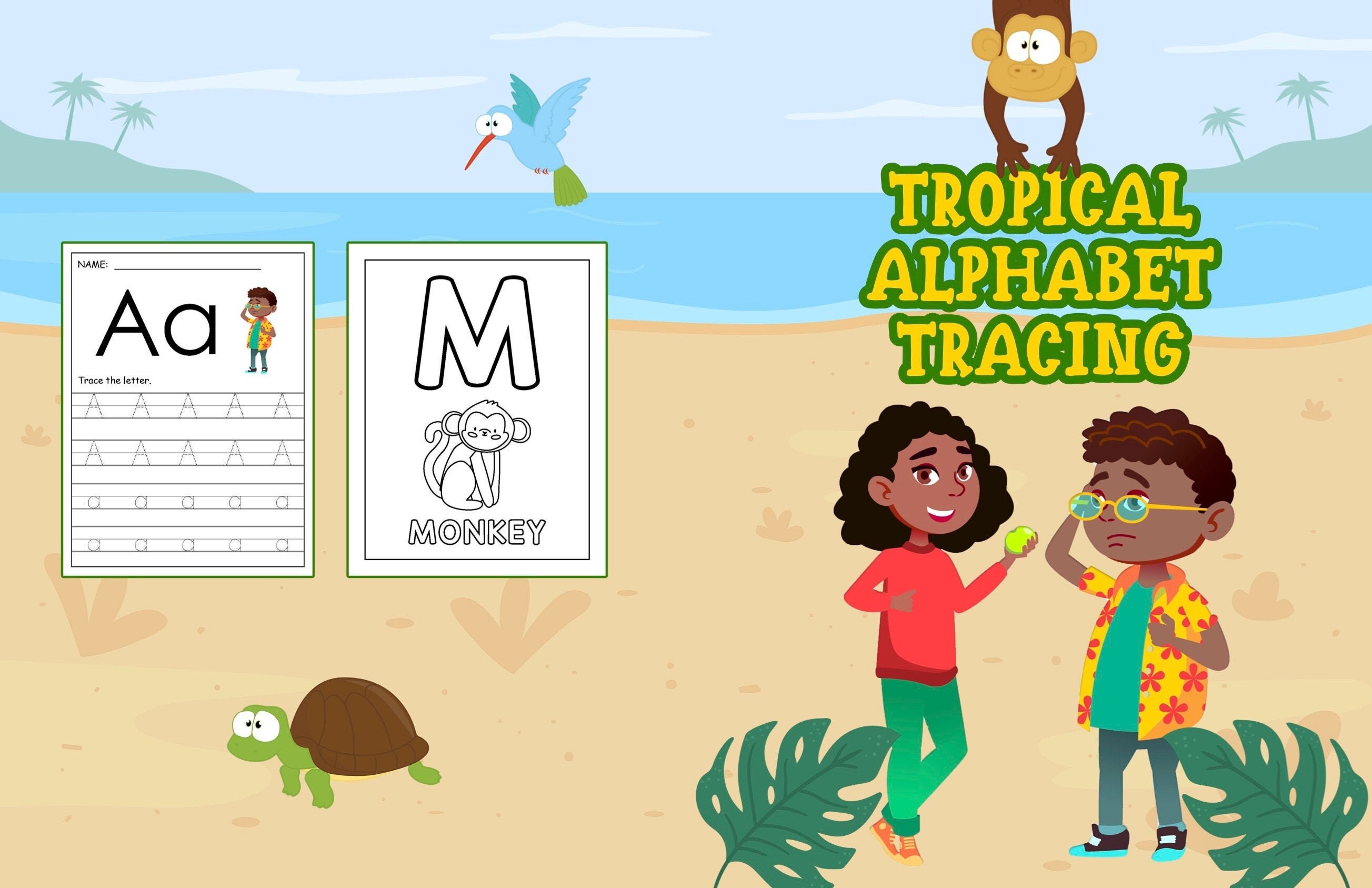 52pgs Tropical Animal Alphabet Tracing Book Instant Download Tropical ...