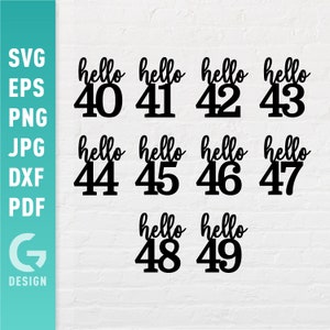 Hello 40 SVG Bundle 40th 49th Birthday Cake Topper Party Decor Bday Bday 41 42 43 44 45 46 47 ...
