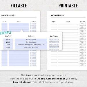 TV Shows and Movies Tracker Fillable Worksheets | A4 & A5 PDF Size ...