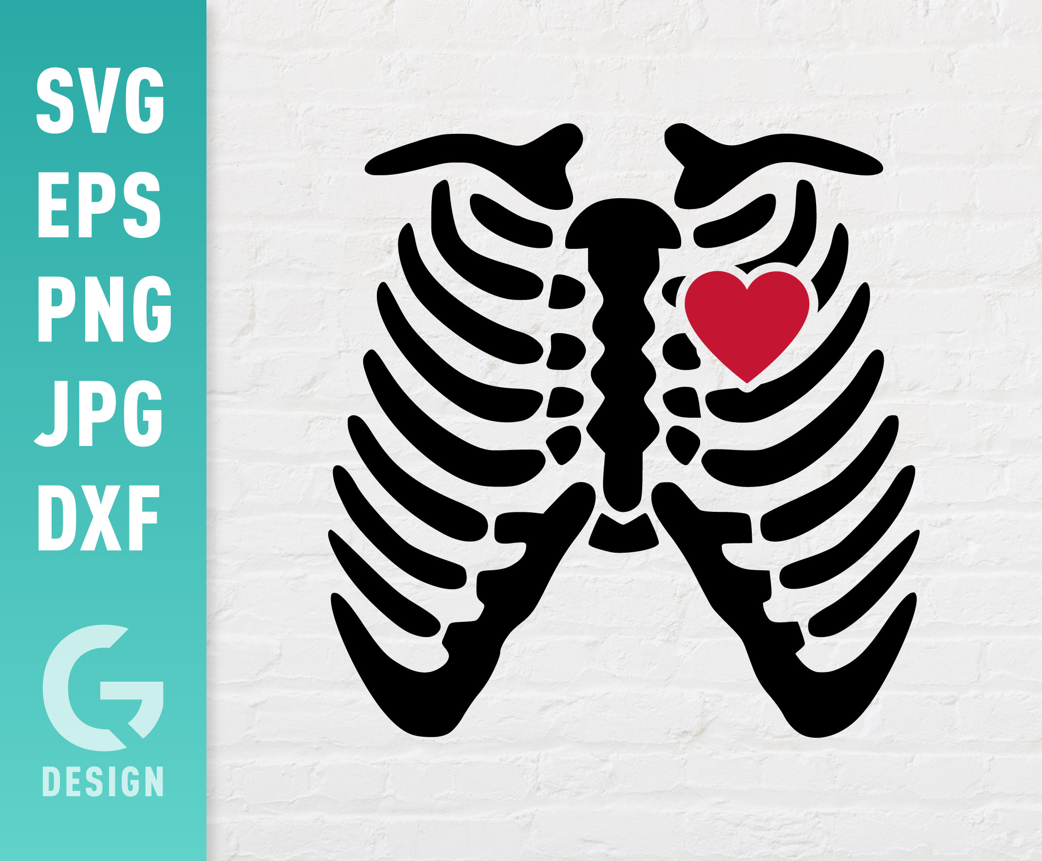 Skeleton Chest SVG File Png Jpg, Dxf, Easy to Cut Files, Rib Cage With ...