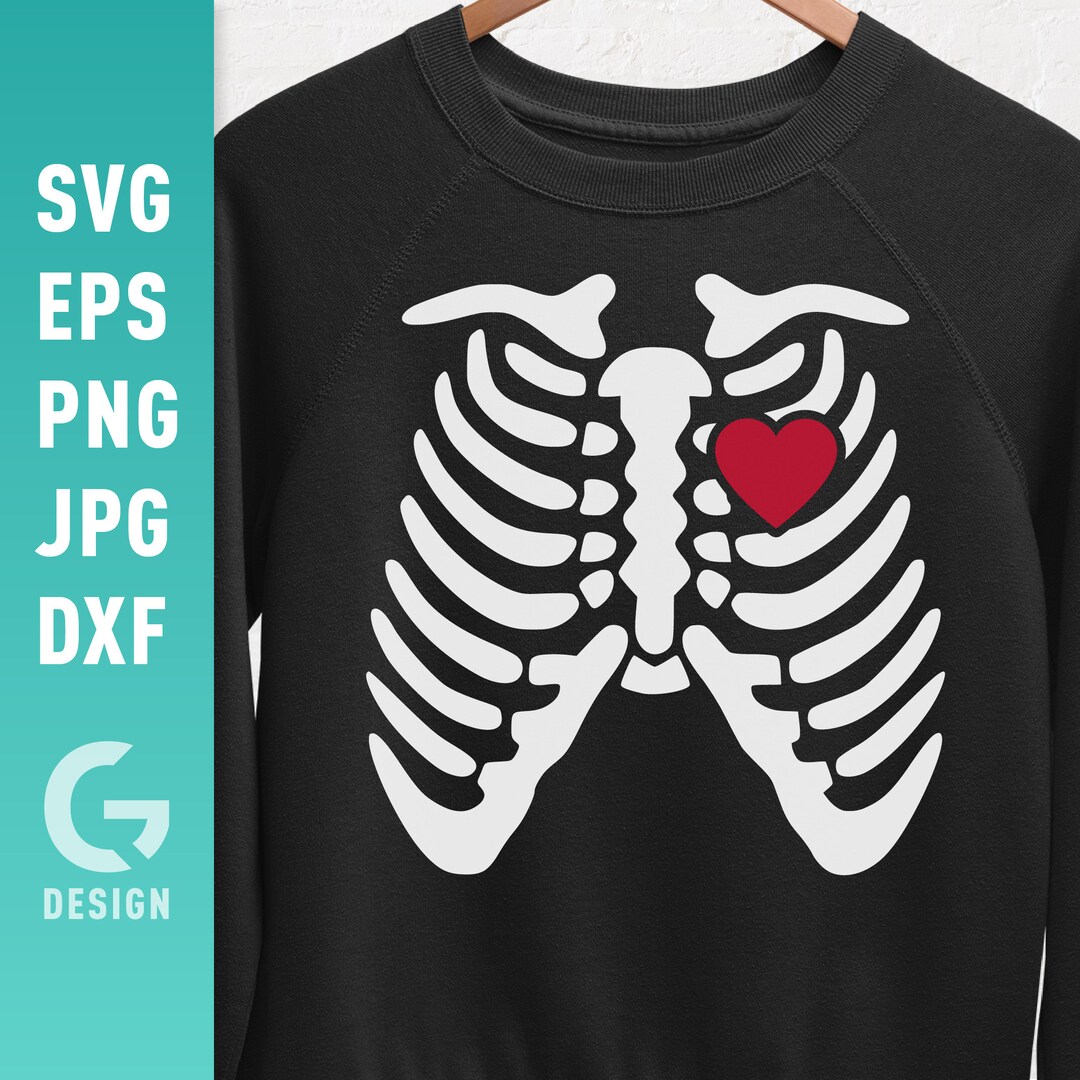 Skeleton Chest SVG File Png Jpg, Dxf, Easy to Cut Files, Rib Cage With ...