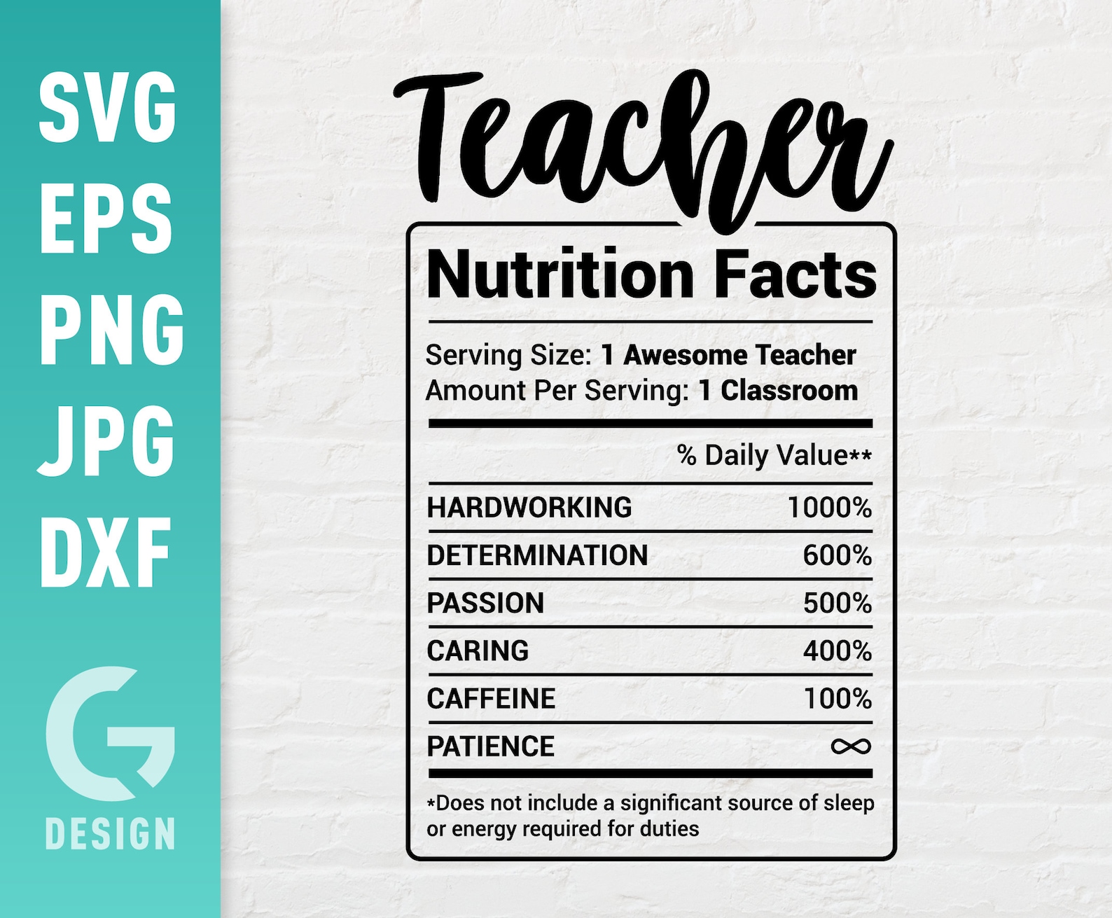 Teacher Nutrition Facts SVG File Png Jpg Dxf Easy to Cut - Etsy