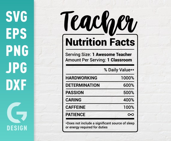 Teacher Nutrition Facts SVG File Png Jpg Dxf Easy to Cut - Etsy