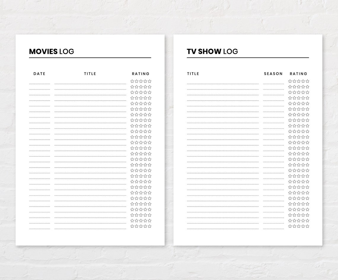 Tv Shows and Movies Tracker Fillable Worksheets A4 & A5 PDF - Etsy