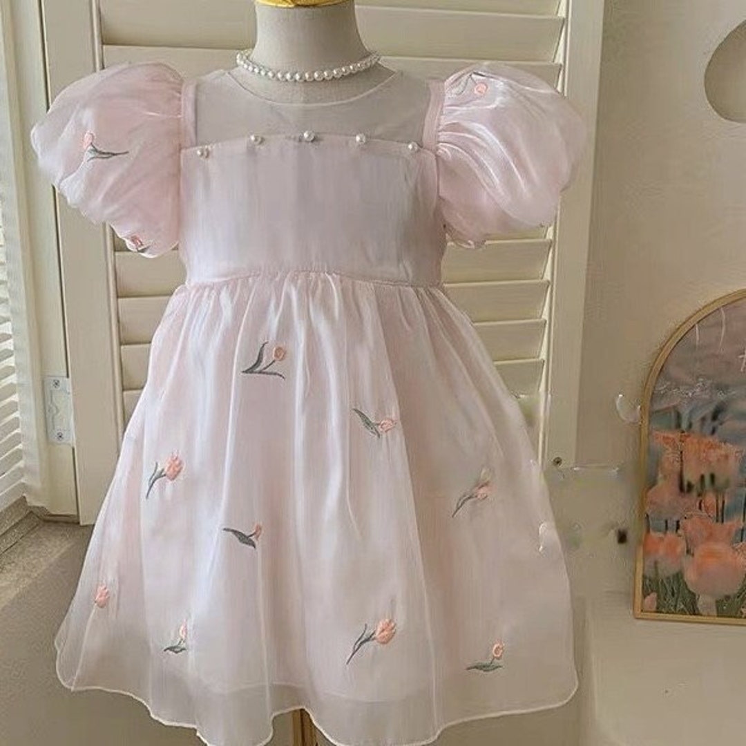 Baby Girl Pink Puff Sleeve Princess Dress - Etsy