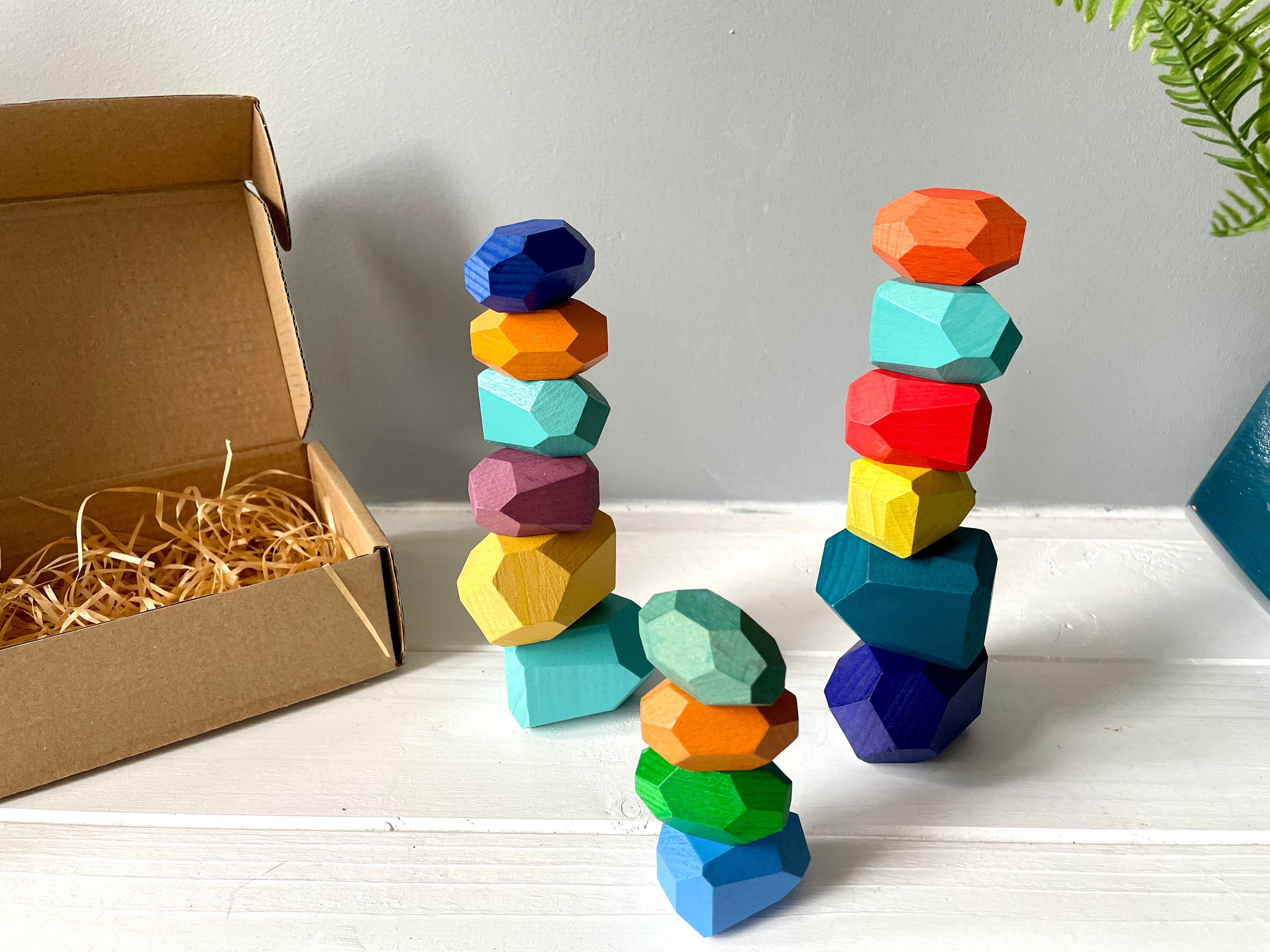10 or 16 Piece Rainbow coloured wooden balancing stones child | Etsy